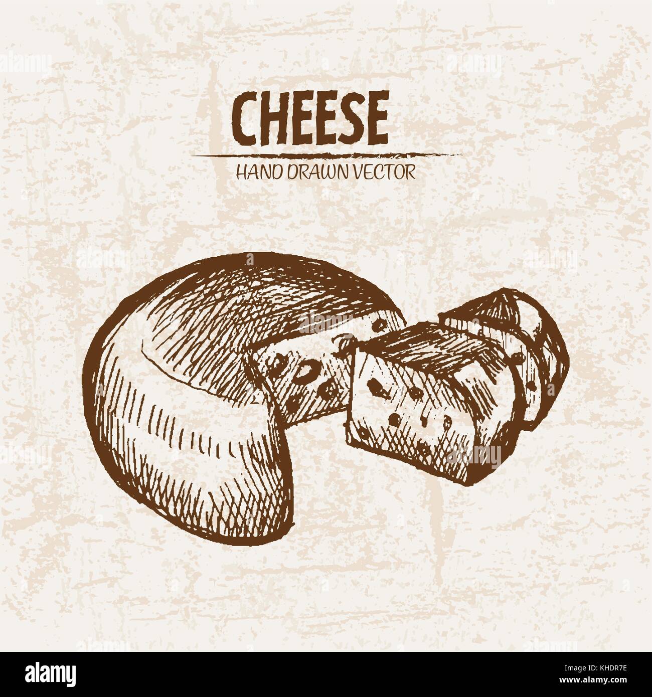 Digital vector detailed line art sliced cheese with slices hand drawn ...
