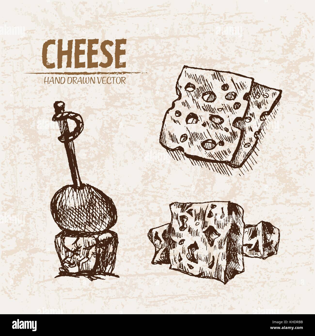 Digital vector detailed line art sliced cheese on skewer hand drawn ...
