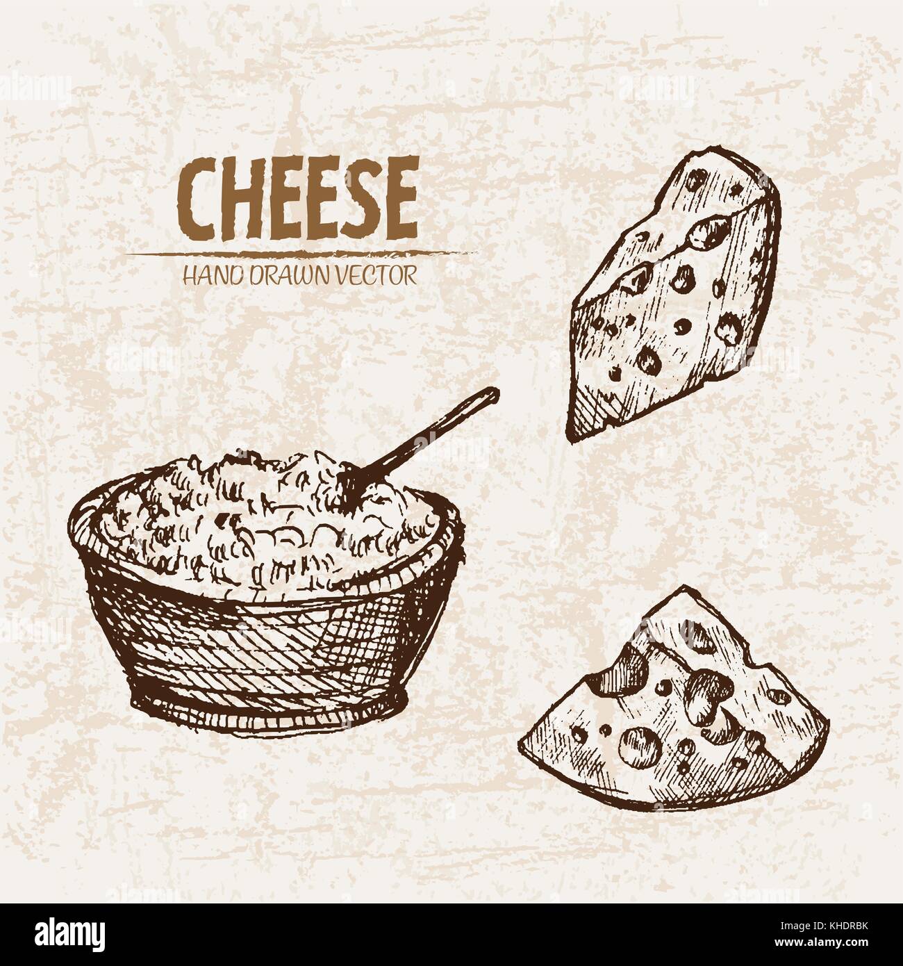 Digital vector detailed line art grated cheese with slices hand drawn ...
