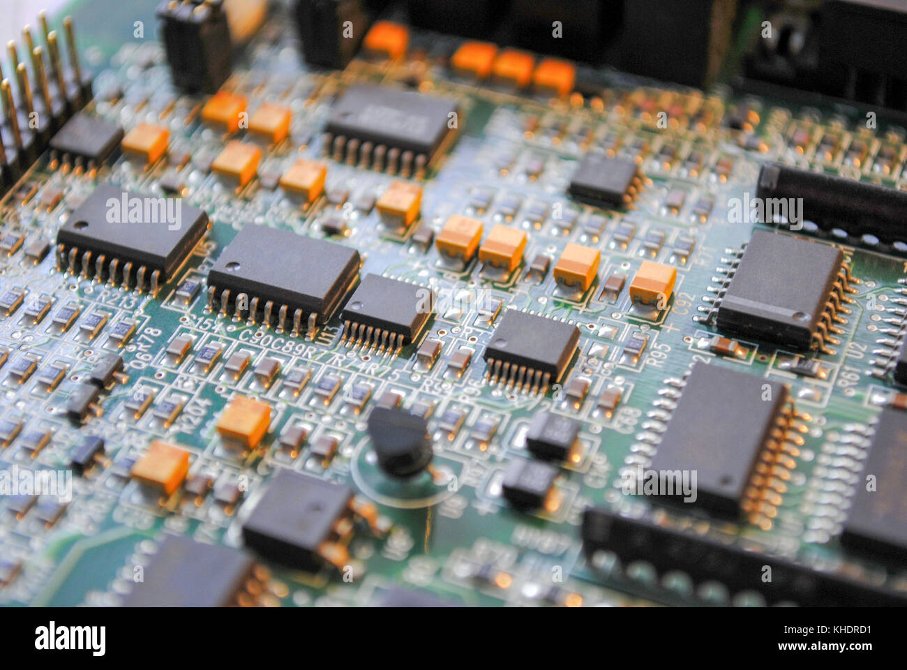 The computer electronic card with chips, microprocessors, transistors ...