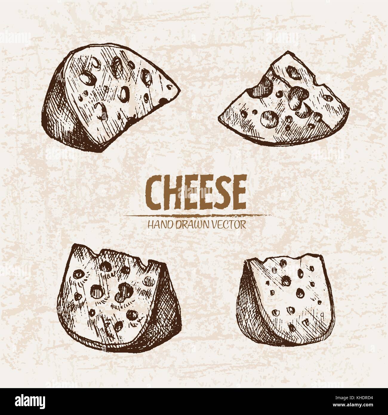 Digital vector detailed line art sliced cheese with holes hand drawn ...