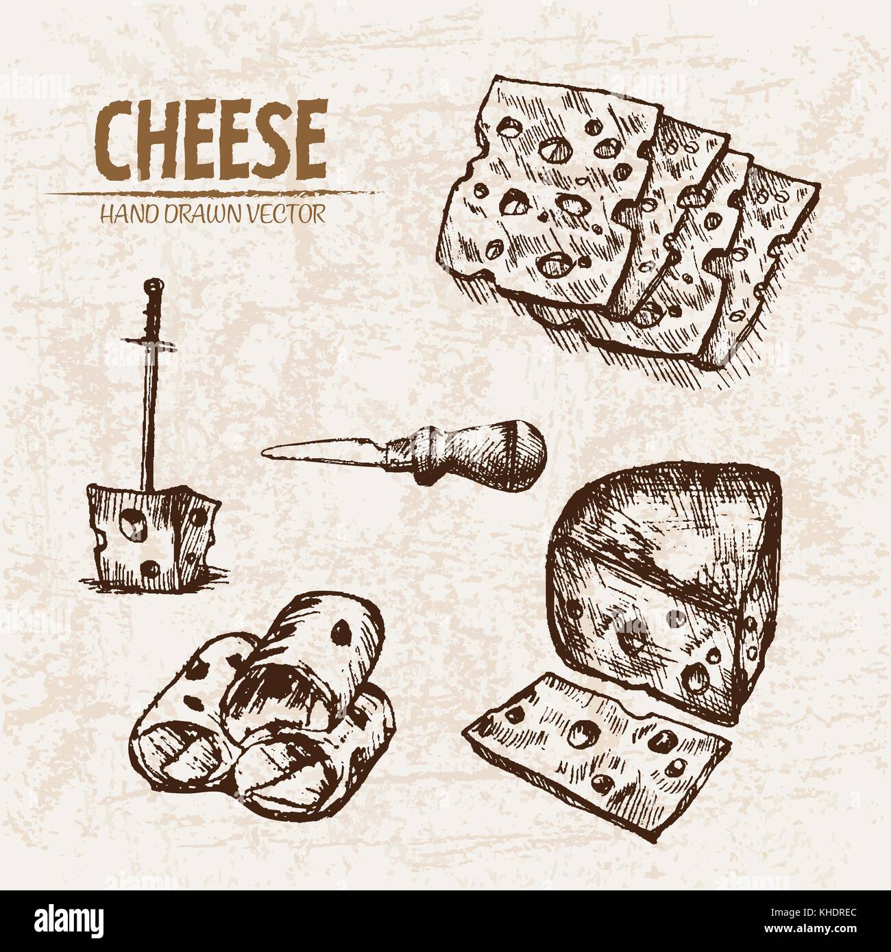 Digital vector detailed line art sliced cheese on skewer hand drawn ...