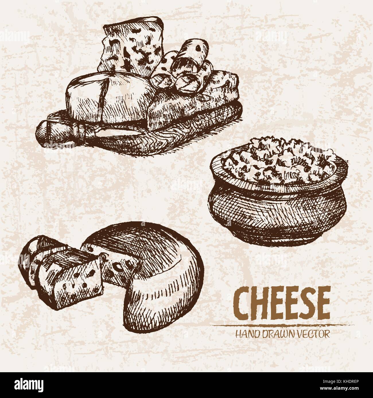 Digital vector detailed line art sliced and grated cheese hand drawn ...