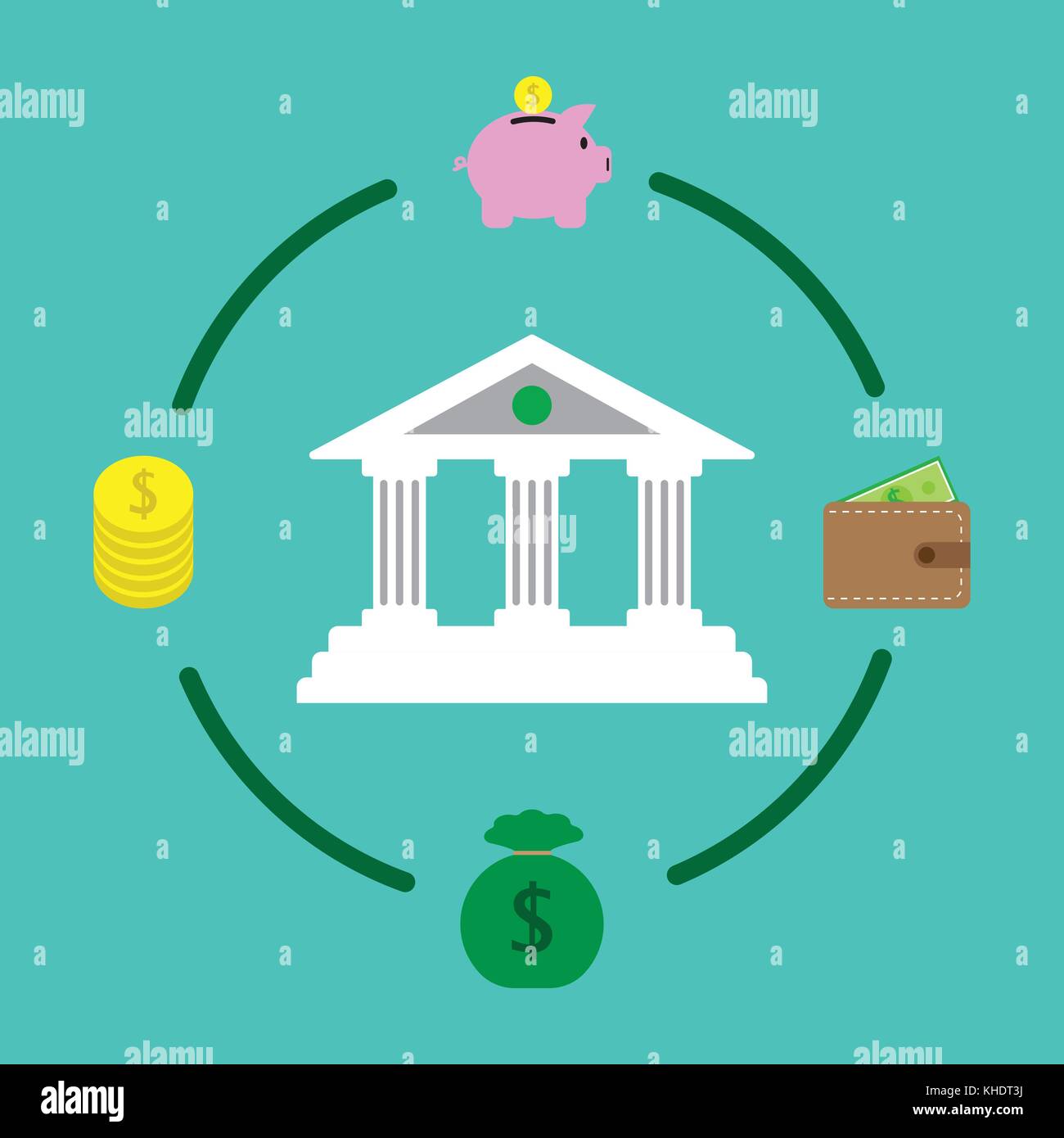 Vector Illustration Of Financial Institution Is Surrounded by four ...