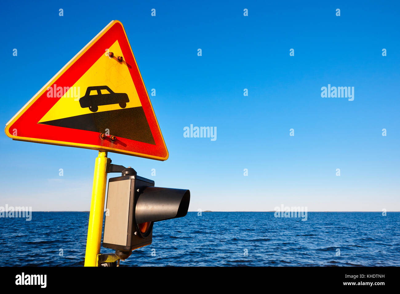 Slope traffic signal on a vessel. Caution alert curiosity warning ...