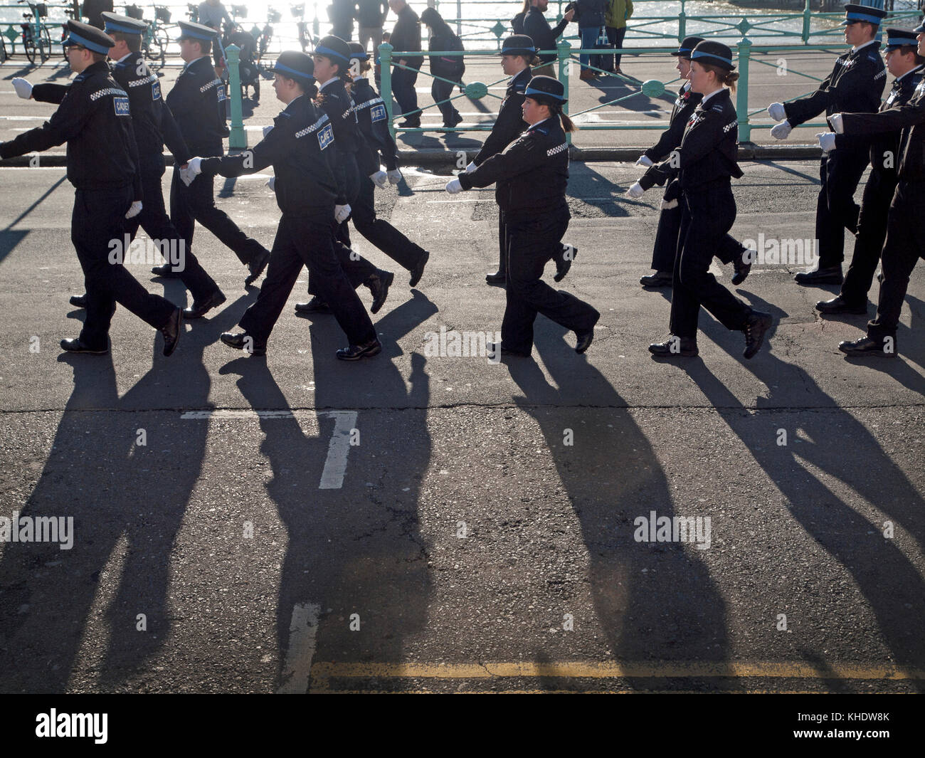 Police cadets march along the Brighton seafront on Remembrance Day ...