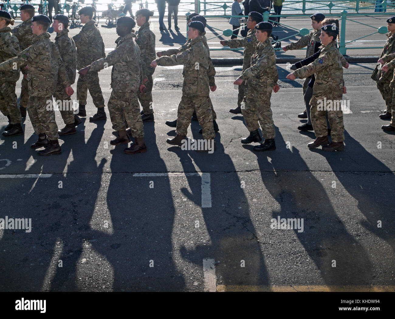 On Remembrance Day army cadets march along the Brighton seafront Stock ...