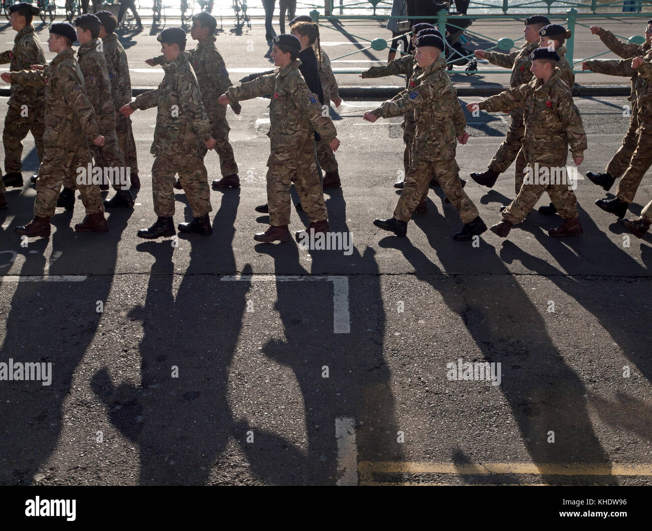 On Remembrance Day army cadets march along the Brighton seafront Stock ...