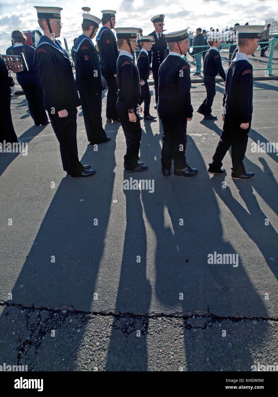 Sea cadets march along the Brighton seafront on Remembrance Day Stock ...