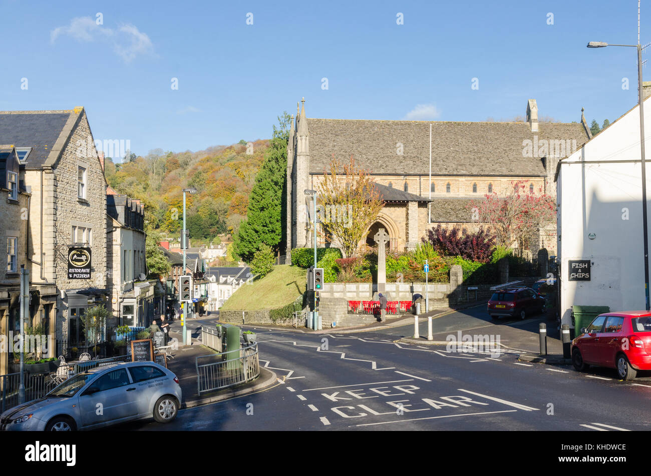 View looking down Church Street in Nailsworth, Gloucestershire Stock ...