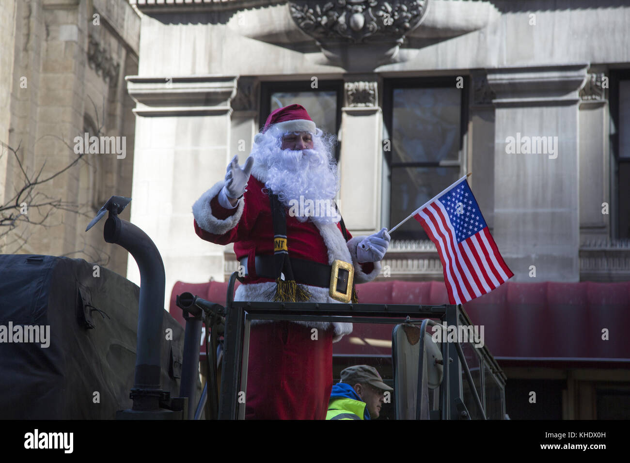 Santa Clause seems to be an American patriot, scene here on a float in ...