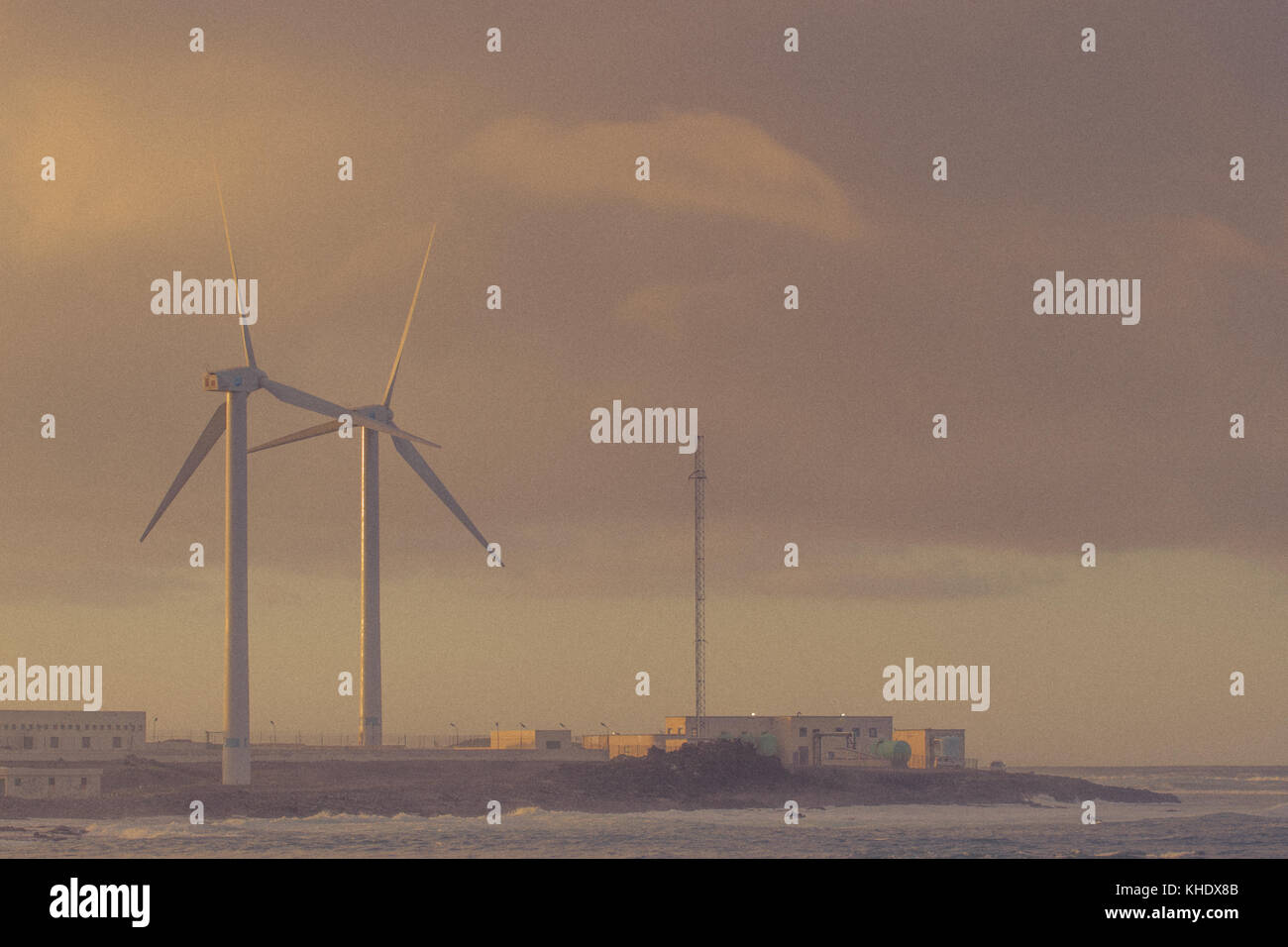 Wind turbines on sunrise time Stock Photo - Alamy