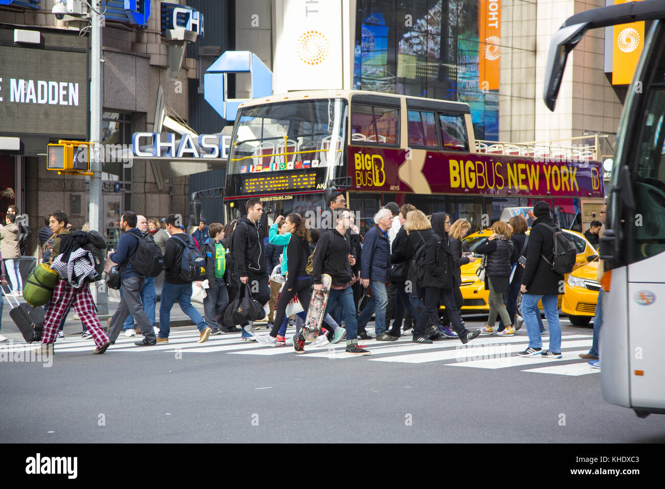 Manhattan crosswalk people crowds times square city urban pedestrians ...