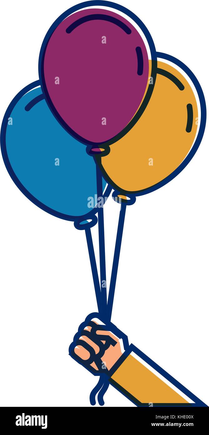 cartoon hand holding three balloons celebration event Stock Vector ...