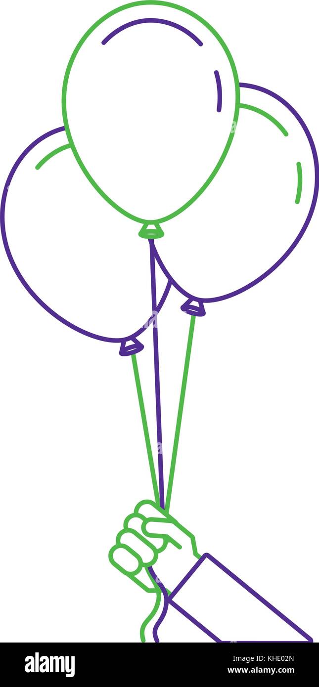 cartoon hand holding three balloons celebration event Stock Vector ...