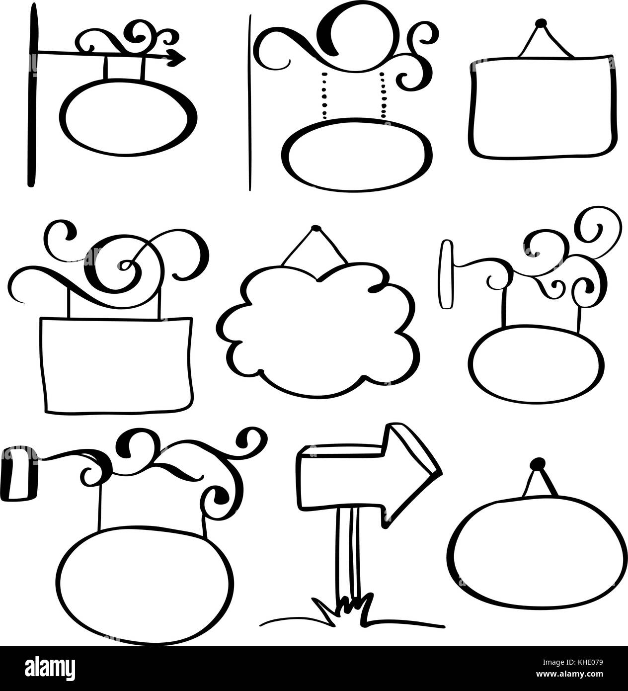 Sketch direction sign. hand drawn doodle style. wooden signpost. vector ...