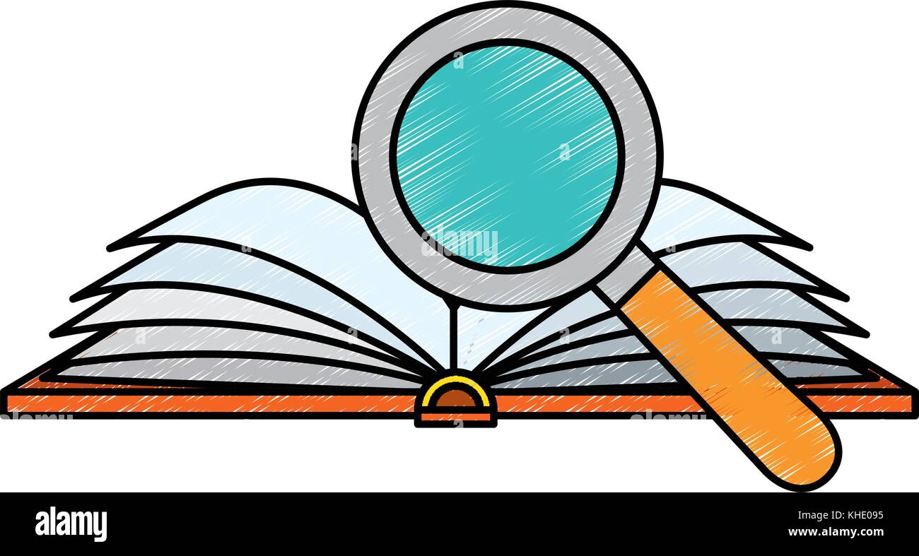 text book with magnifying glass vector illustration design Stock Vector ...