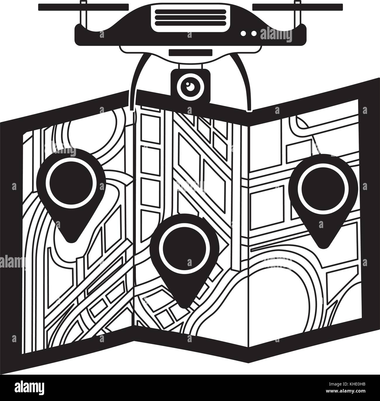 drone flying technology with paper map gps navigation Stock Vector ...
