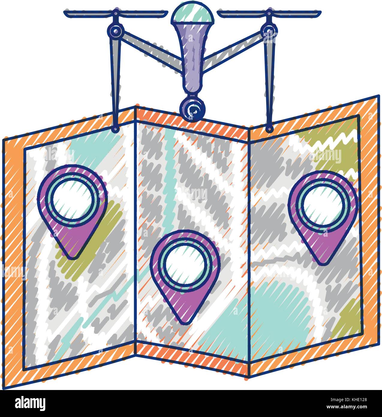 drone flying technology with paper map gps navigation Stock Vector ...