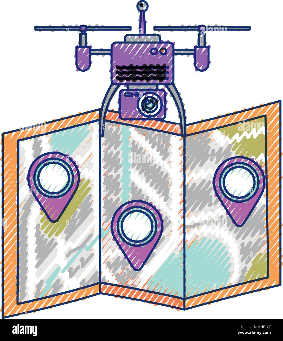 drone flying technology with paper map gps navigation Stock Vector ...