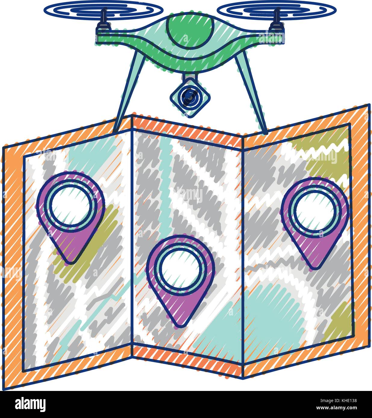 drone flying technology with paper map gps navigation Stock Vector ...