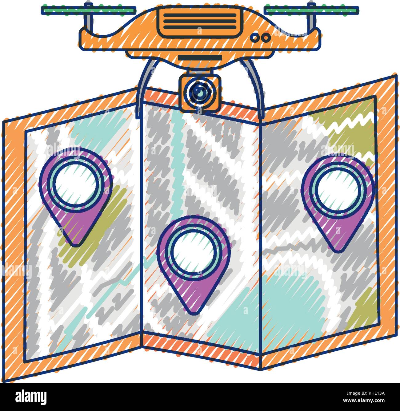 drone flying technology with paper map gps navigation Stock Vector ...