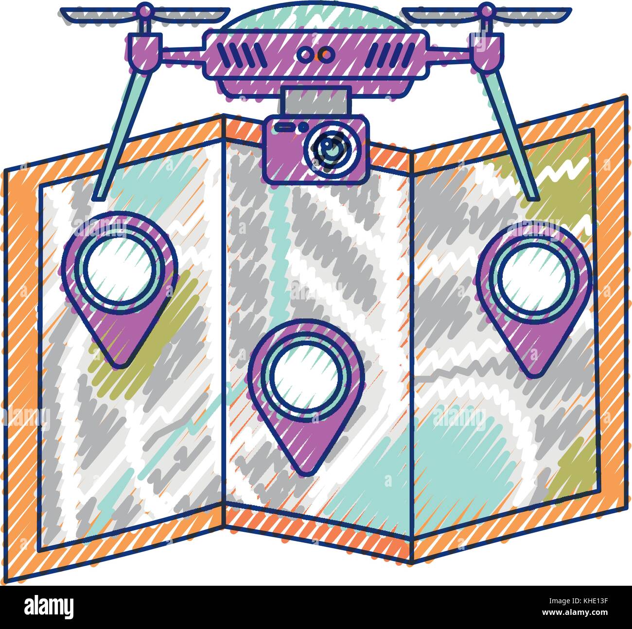 drone flying technology with paper map gps navigation Stock Vector ...
