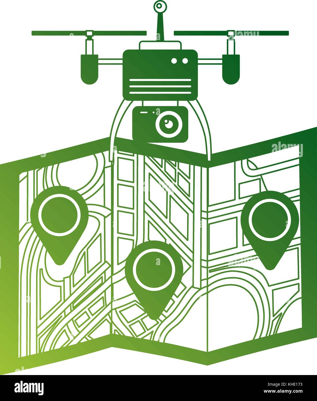 drone flying technology with paper map gps navigation Stock Vector ...