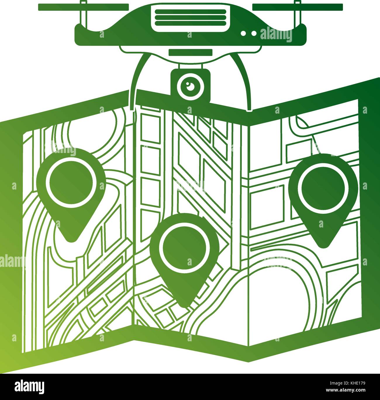 drone flying technology with paper map gps navigation Stock Vector ...