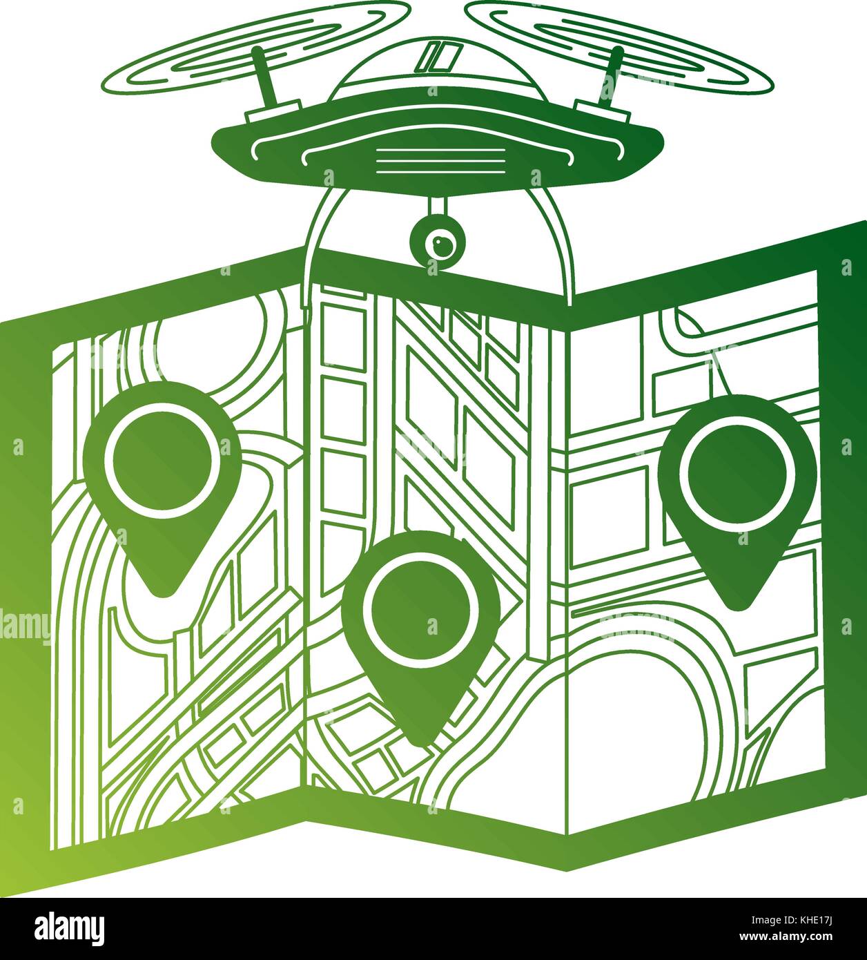 drone flying technology with paper map gps navigation Stock Vector ...