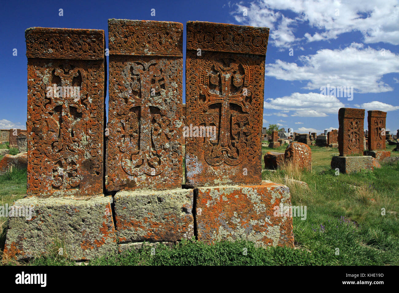 Khachkars in Noratus cemetery, Armenia Stock Photo - Alamy