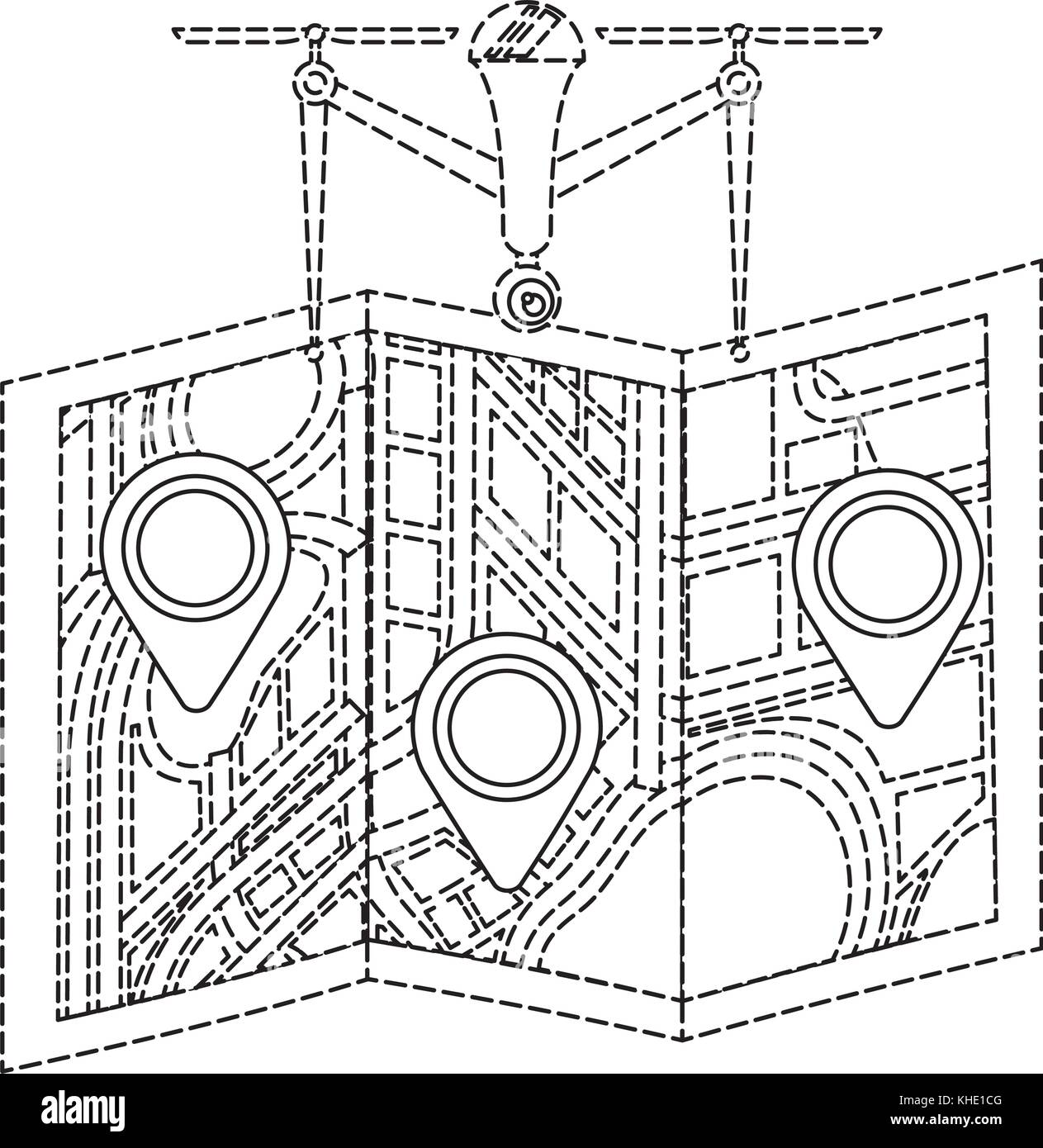 drone flying technology with paper map gps navigation Stock Vector ...