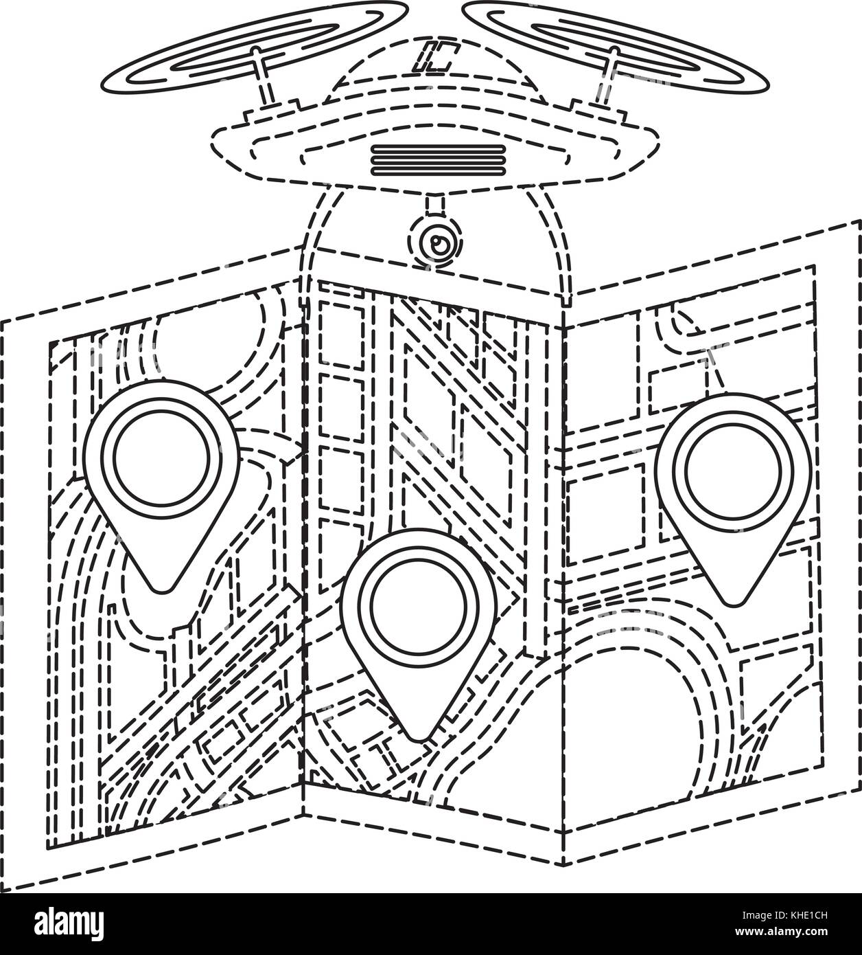 drone flying technology with paper map gps navigation Stock Vector ...
