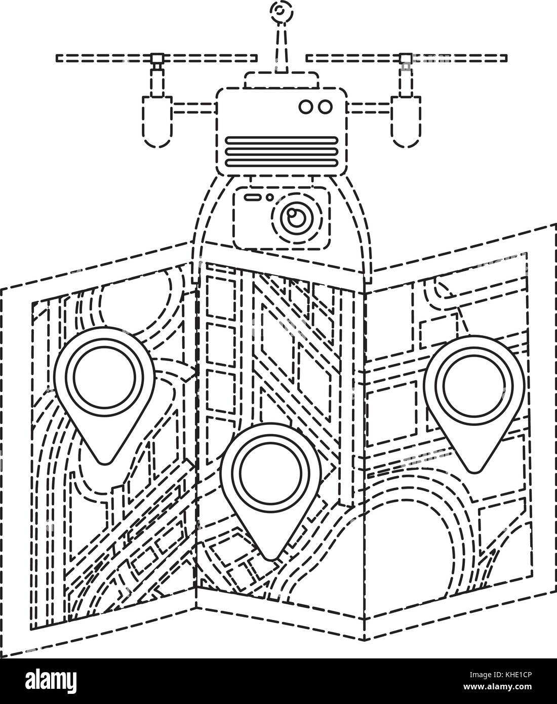 drone flying technology with paper map gps navigation Stock Vector ...