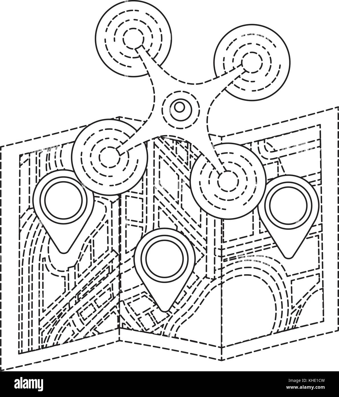 drone flying technology with paper map gps navigation Stock Vector ...