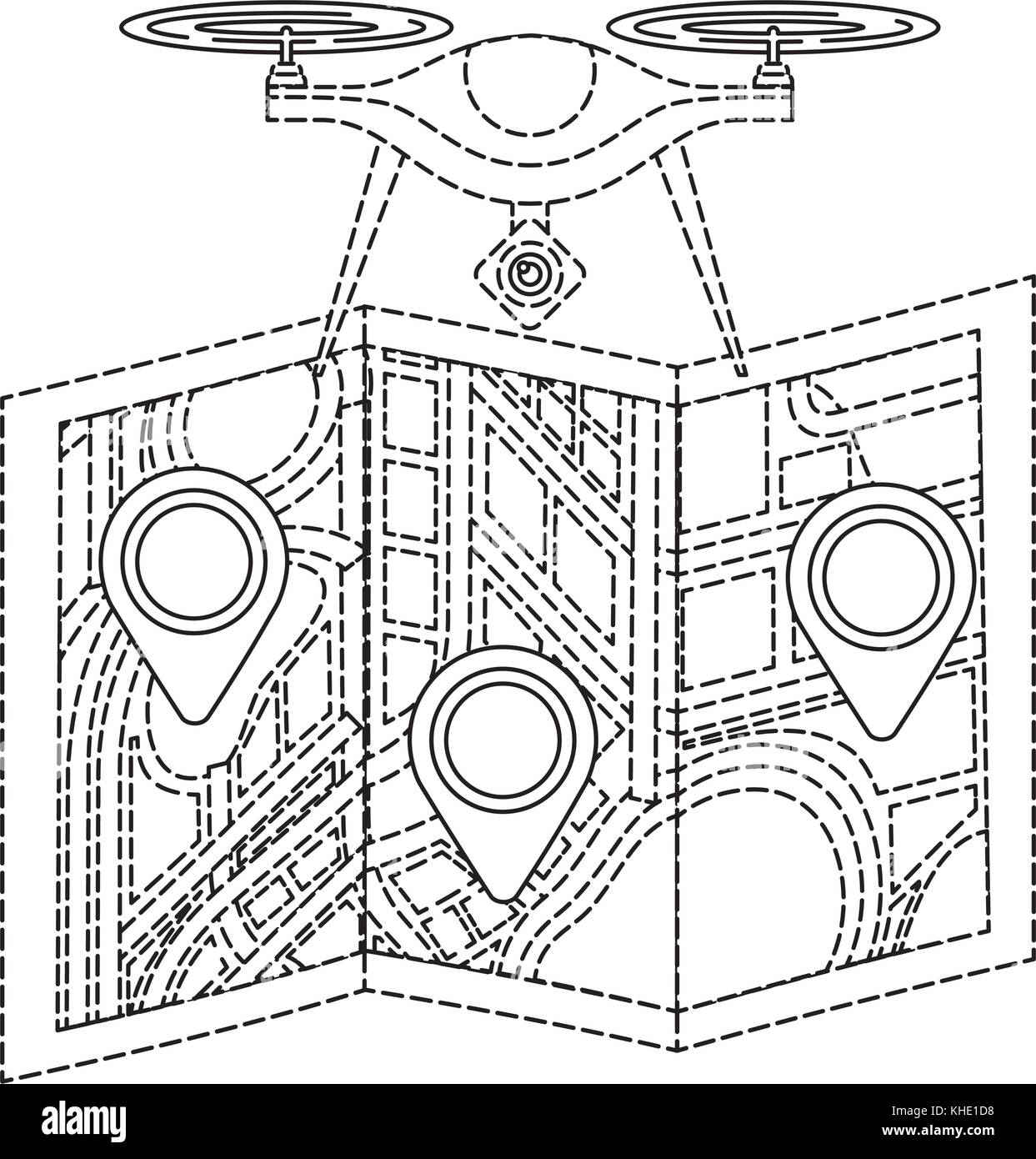 drone flying technology with paper map gps navigation Stock Vector ...