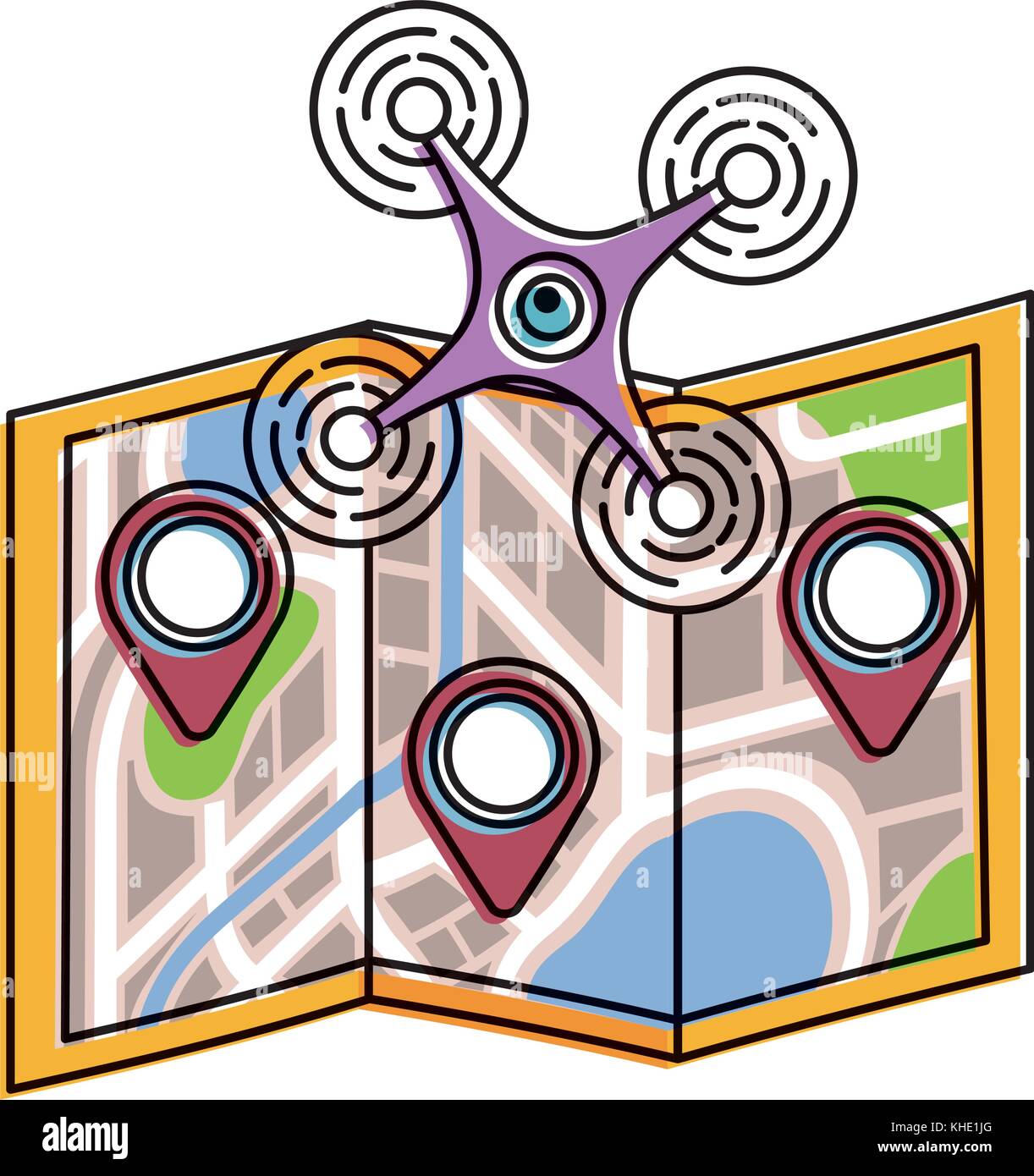 drone flying technology with paper map gps navigation Stock Vector ...