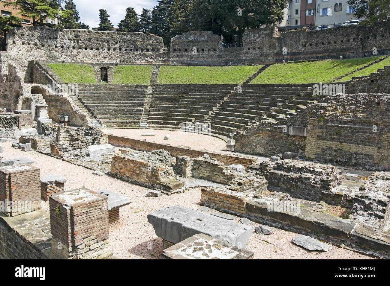 Ruins of ancient Roman amphitheater in Trieste, Italy Stock Photo - Alamy