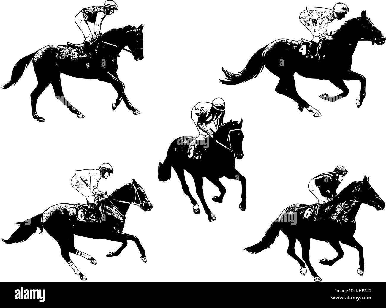 racing horses and jockeys illustration 2 - vector Stock Vector Image ...