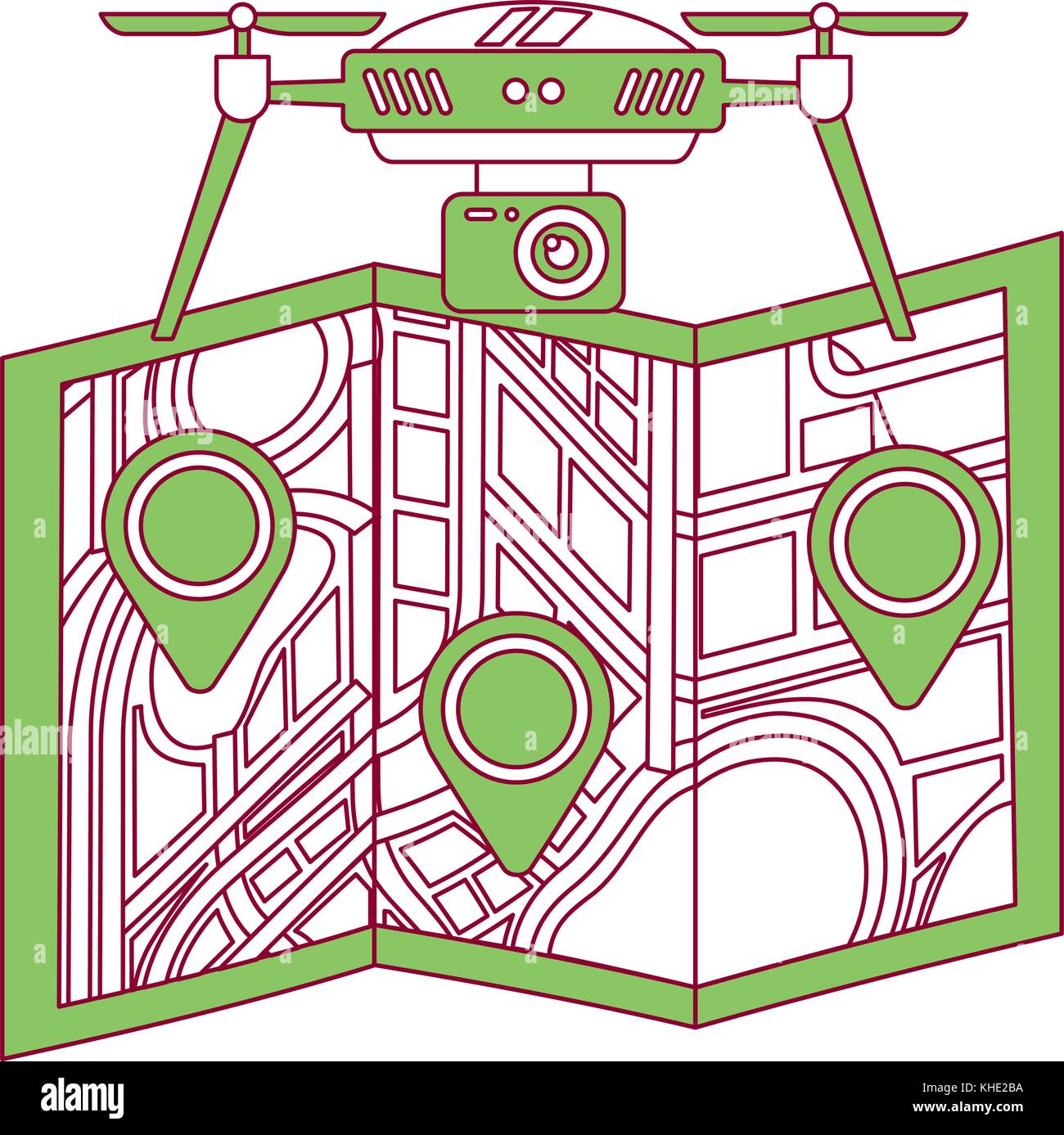 drone flying technology with paper map gps navigation Stock Vector ...