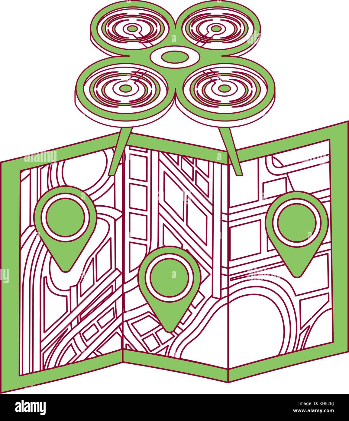 drone flying technology with paper map gps navigation Stock Vector ...