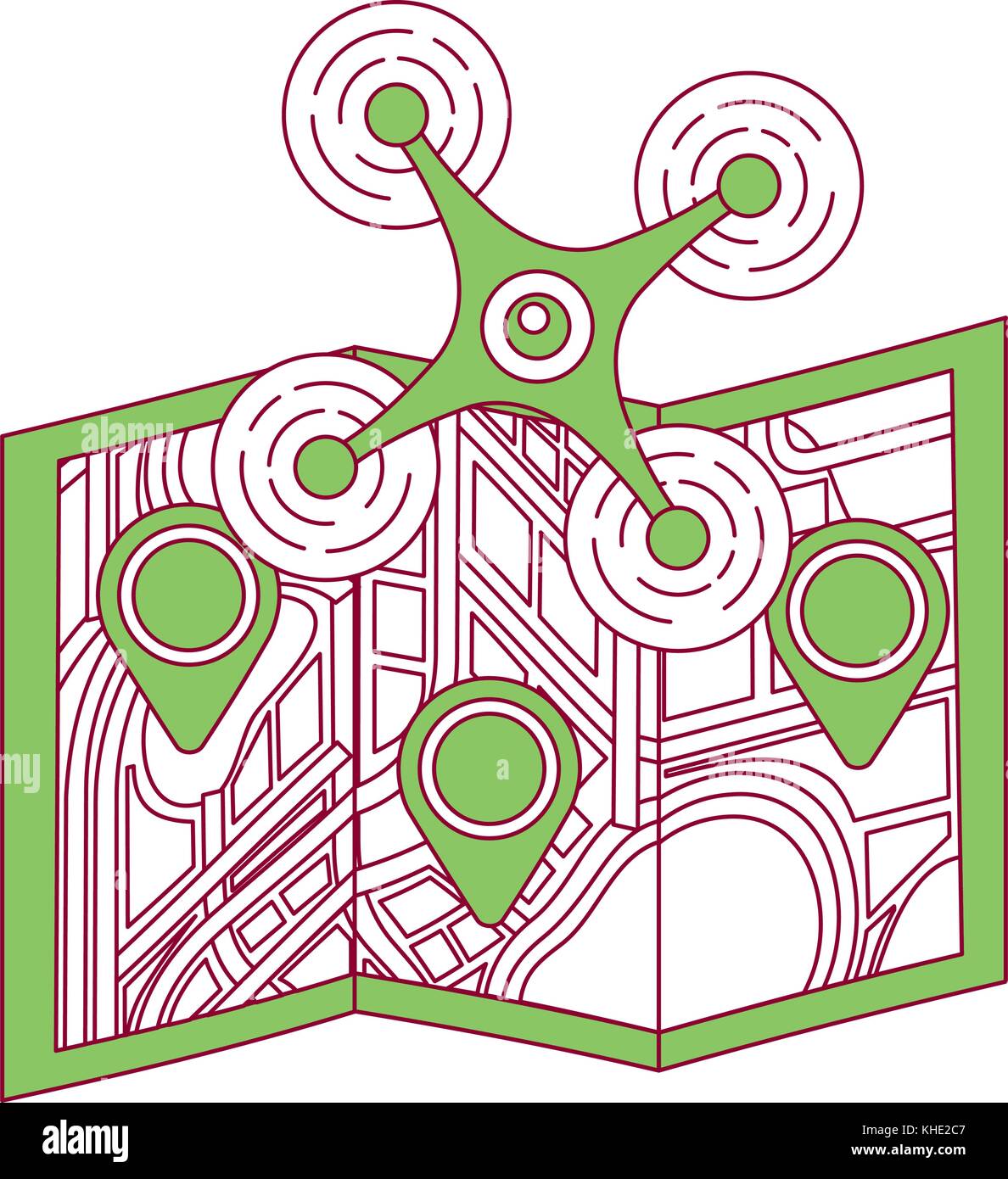 drone flying technology with paper map gps navigation Stock Vector ...