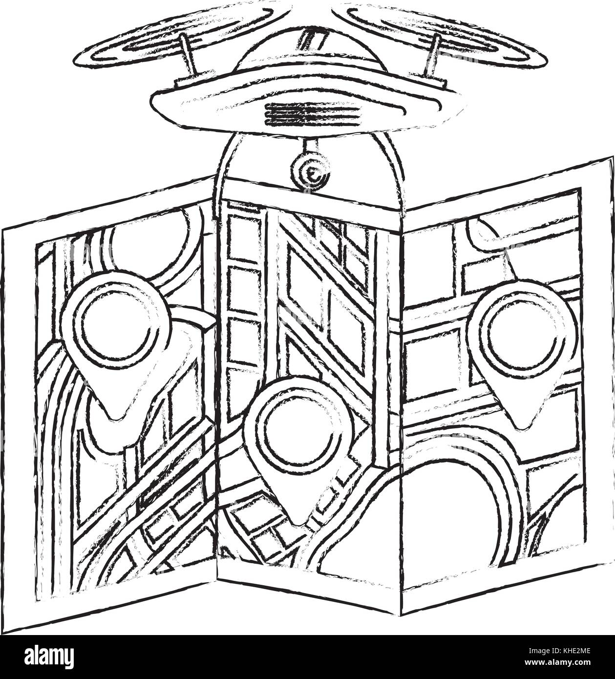 drone flying technology with paper map gps navigation Stock Vector ...