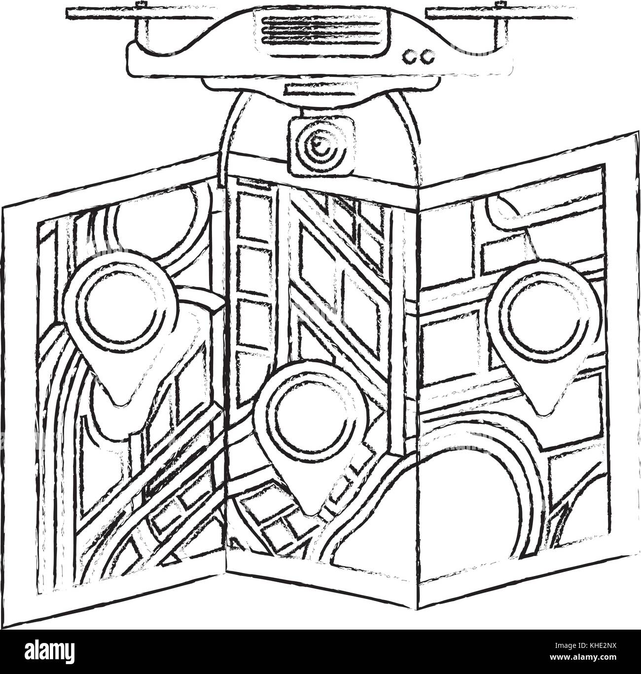 drone flying technology with paper map gps navigation Stock Vector ...