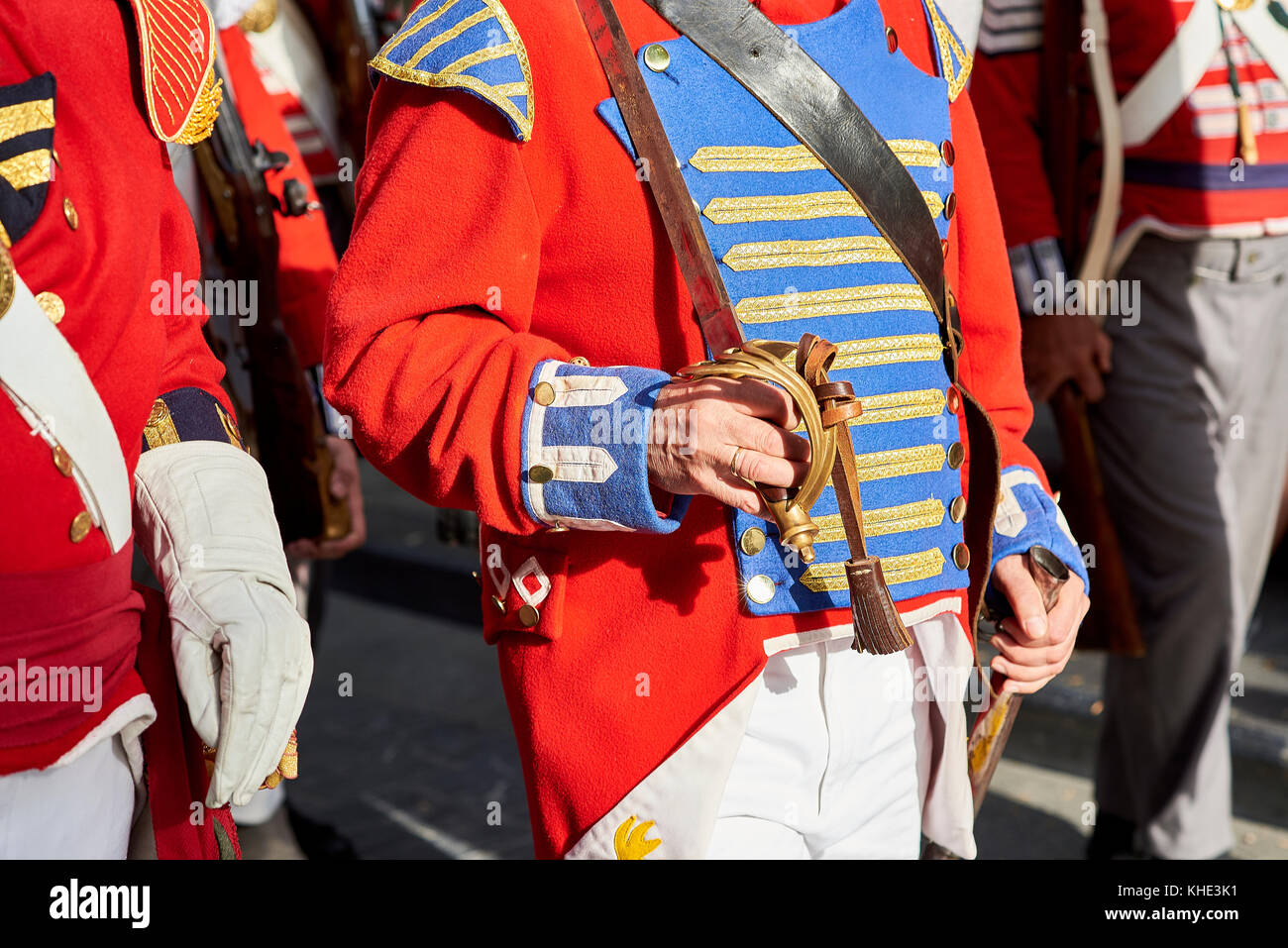 Scottish 19th century troops marching in formation with a military ...