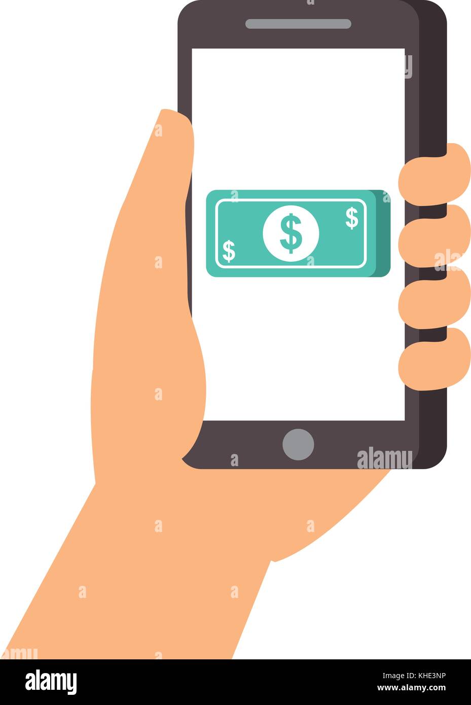 hand holding smartphone banknote money payment online Stock Vector ...