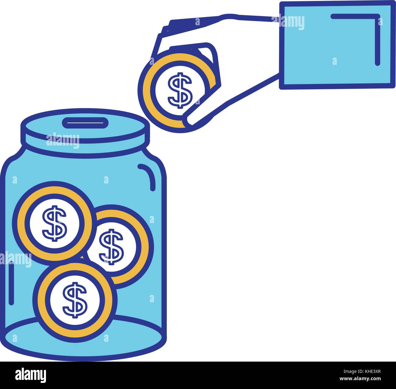 hand saver with glass jar and coins money Stock Vector Image & Art - Alamy
