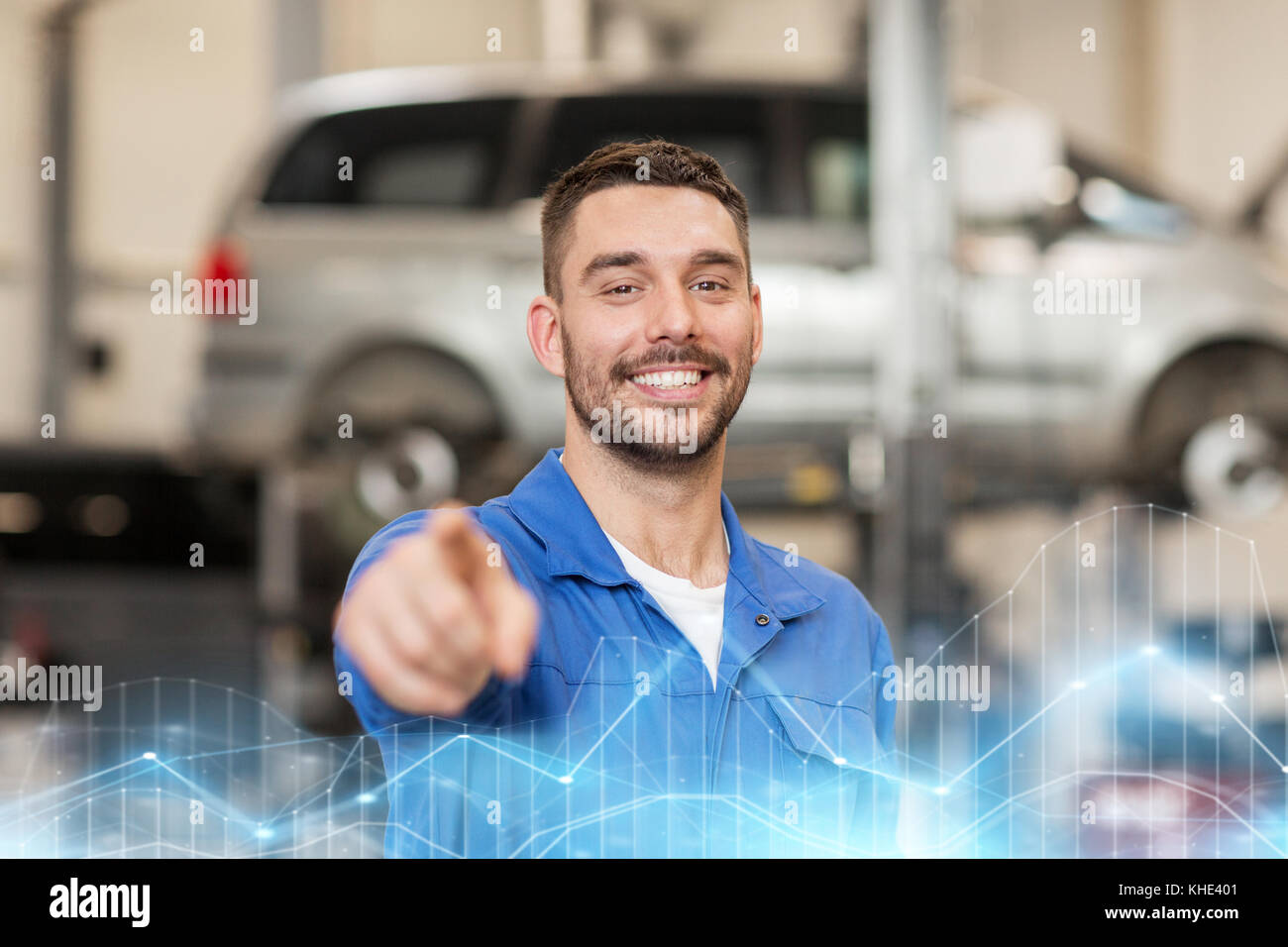 happy auto mechanic man or smith at car workshop Stock Photo - Alamy