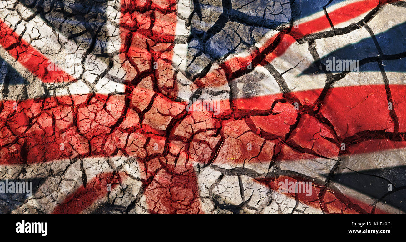 flag of great britain on cracked ground background Stock Photo - Alamy