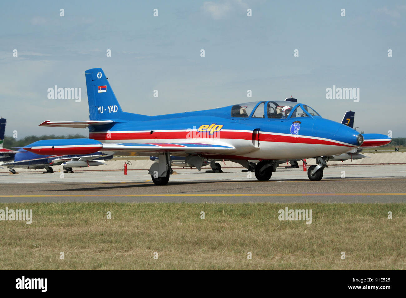 KECSKEMET, HUNGARY - AUG 17, 2008: Yugoslavian Soko G-2 Galeb fighter ...